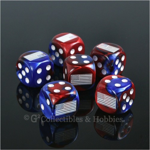NEW 6 US American Flag Dice Set Gemini Blue Red 16mm RPG D&D War Game ...