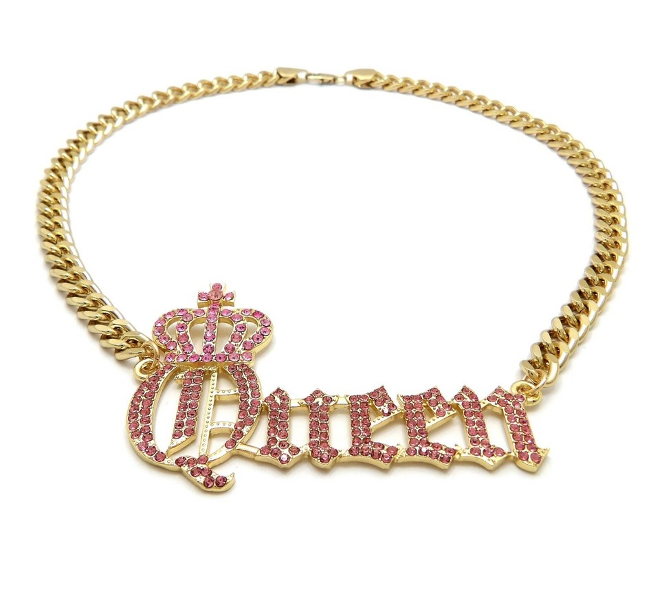 NEW QUEEN PINK STONE PENDANT 9mm/18" LINK CHAIN FASHION NECKLACE RC3719 ...