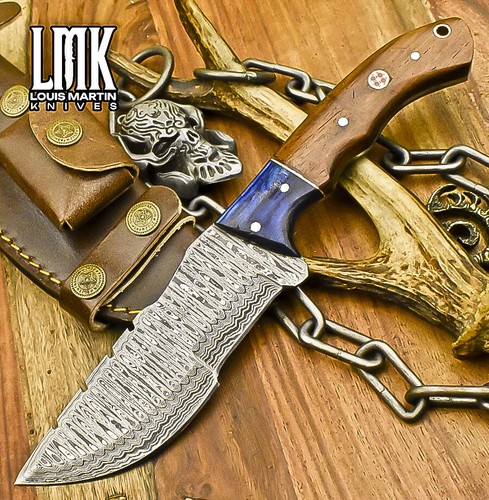 LMK Hand Crafted Tracker Knife Ladder Damascus Walnut Wood Wooden ...