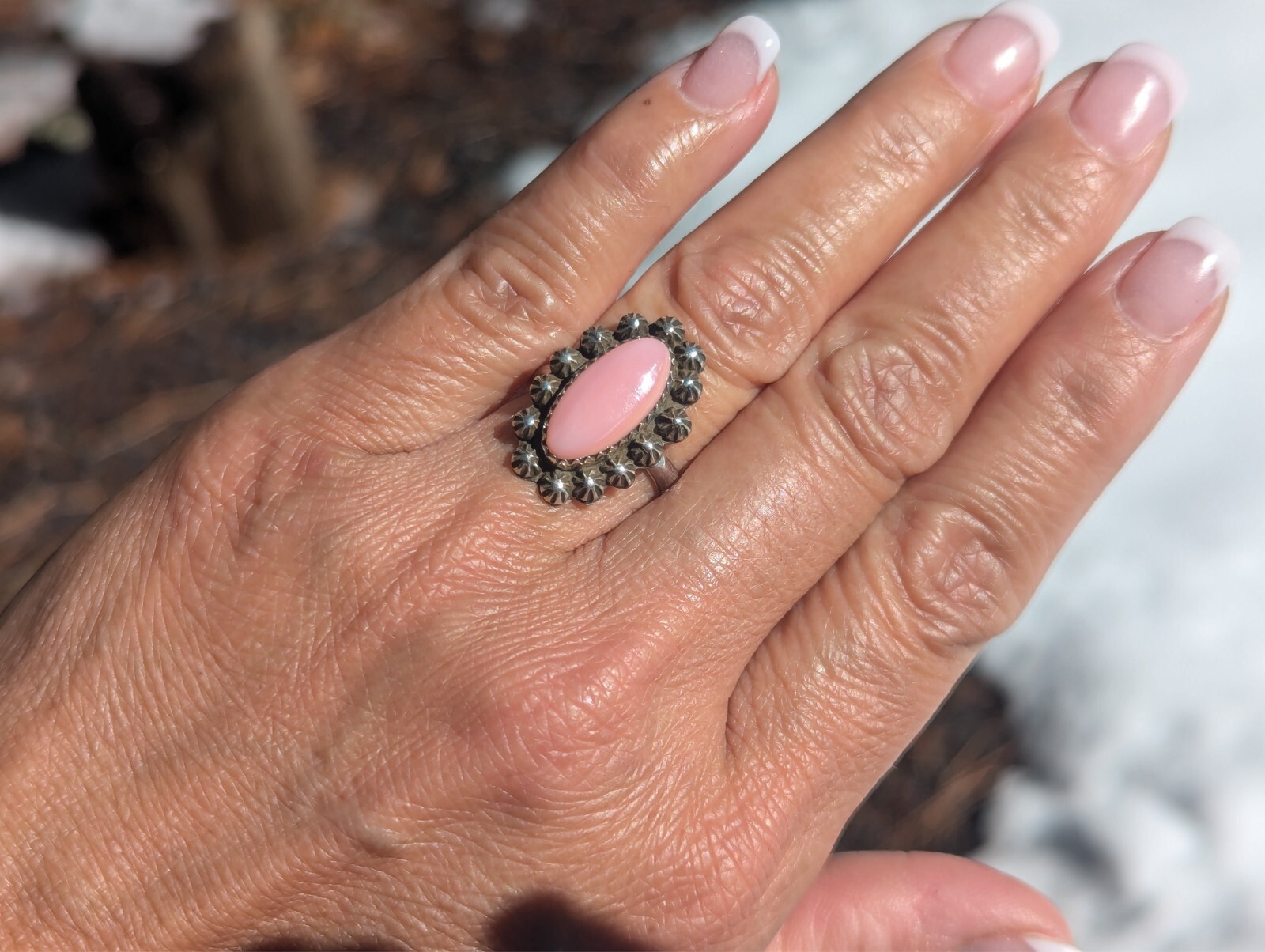 Navajo Pink Conch Shell Ring Native American Sterling Silver Handmade ...
