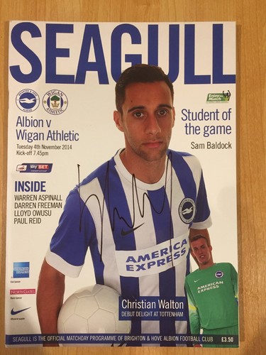Brighton v Wigan Athletic, 4th Nov 2014, Signed by Sam Baldock & Ali Al ...
