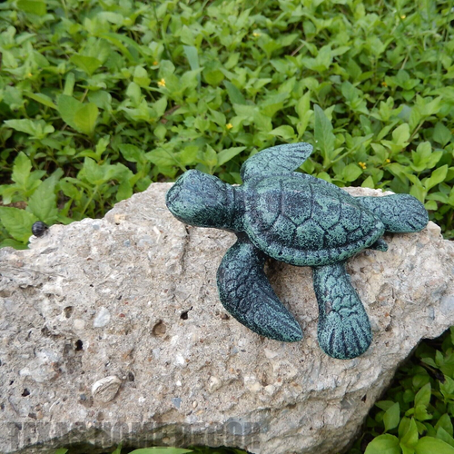 Small Cast Iron Baby Sea Turtle Figurine Statue Garden Pond Nautical ...