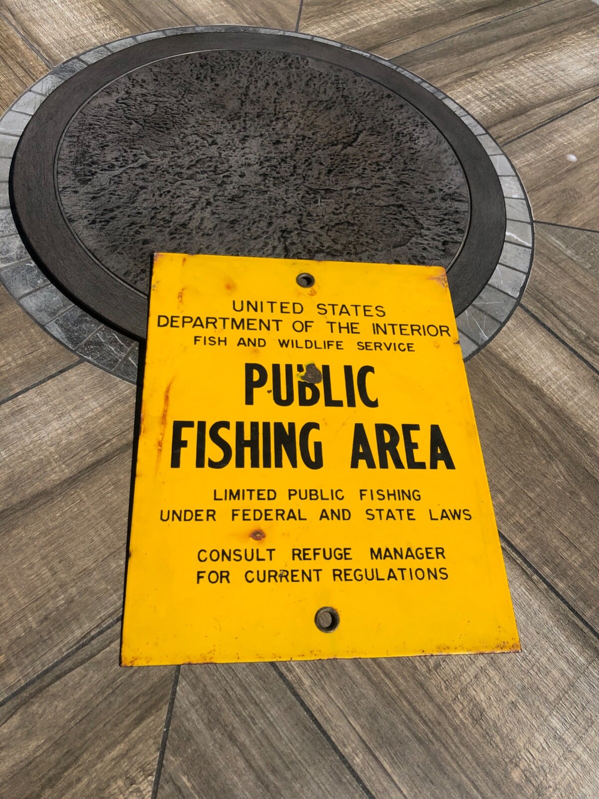 VINTAGE PUBLIC FISHING AREA PORCELAIN ADVERTISING SIGN FISH WILDLIFE ...