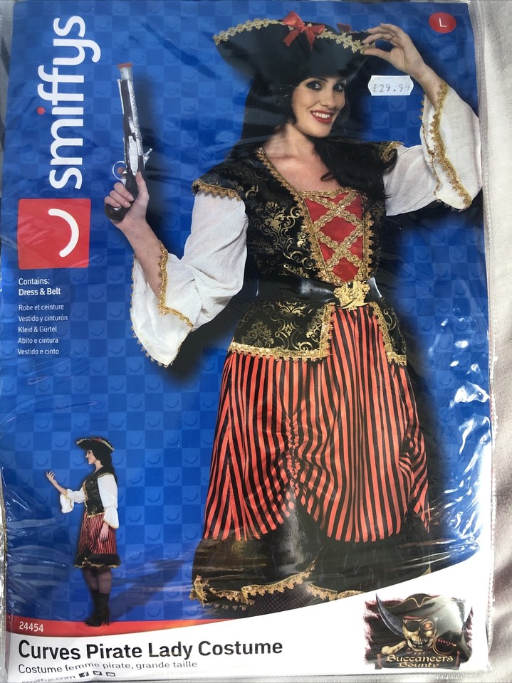 Pirate Lady Costume Womens Plus Size L 16-18 Caribbean Fancy Dress Hen ...