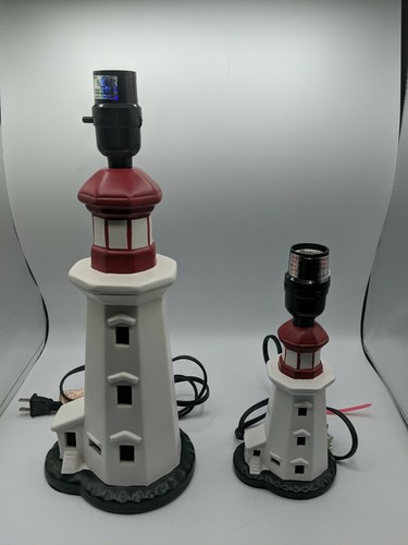 Lot Of 2 Lighthouse Lamps White Red Dark Green electric with plugs** | eBay