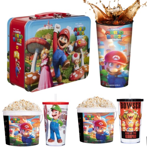 NEW SUPER MARIO BROS COMBO SET tin box and cup set popcorn bucket 2023 ...