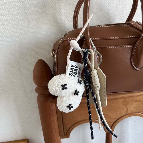 Korean Bow Love Plush Pendant Creative Weaving Rope Keychain Fashion ...