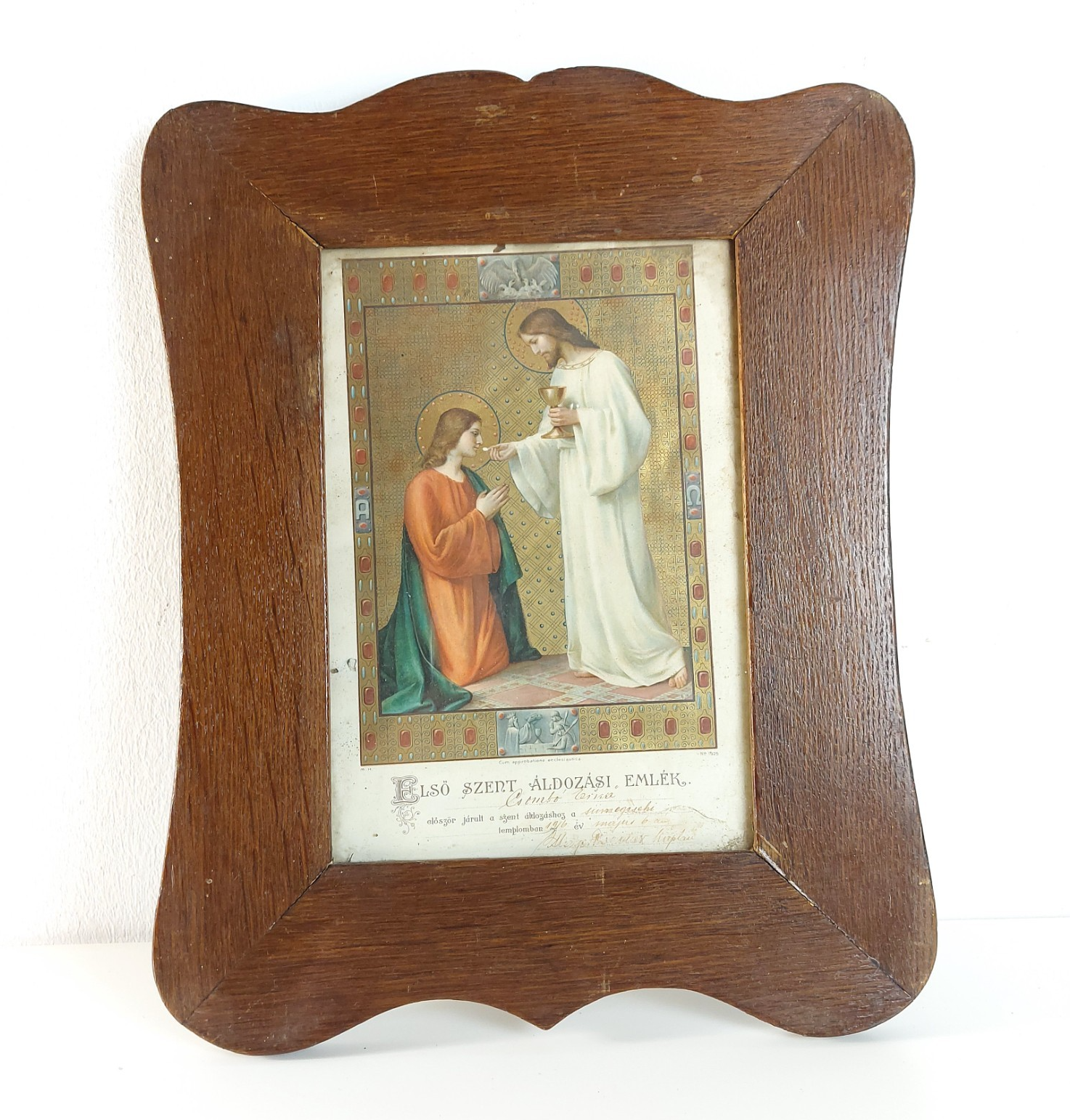 1916 Antique First Communion Cert Art Nouveau Wood Frame Religious ...