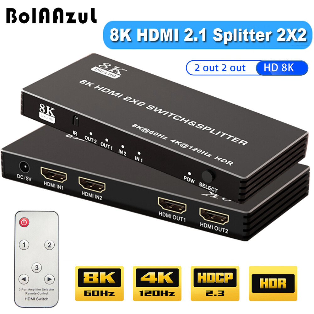 2X2 HDMI 2.1 Switch&Splitter 8K 60Hz 4K 120Hz Switcher 2 in 2 out ...