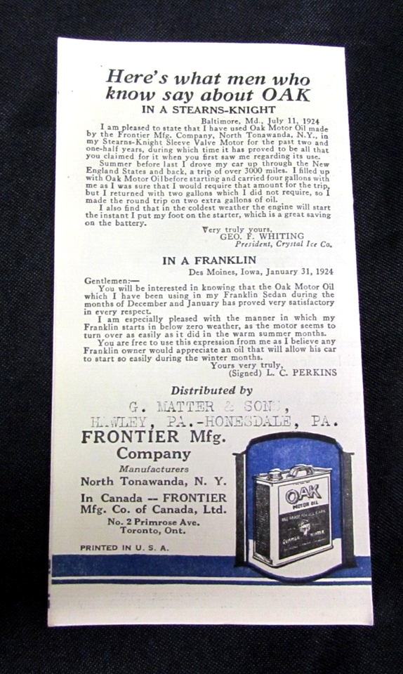 NOS Vintage 1920's Oak Motor Oil Brochure Pamphlet Great Car & Oil Can ...
