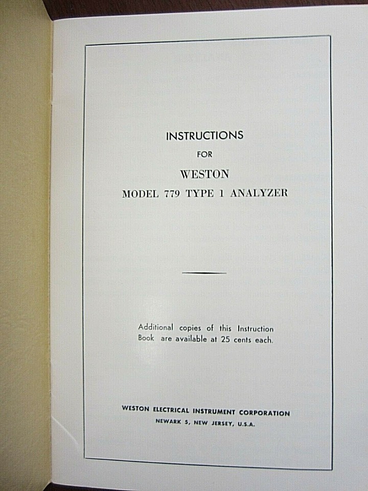 Weston Model 779 Type 1 Analyzer Instructions Manual F.2152-R5 11-53 | eBay