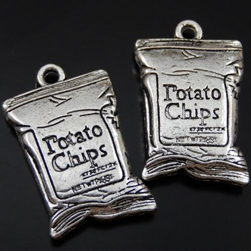 6PCS Silver Plated 25x16x5mm Potato Chips Charms Pendant Jewelry Making ...