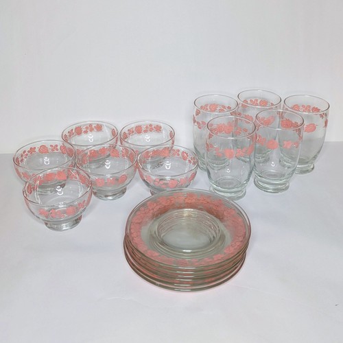 Pyrex Pink Gooseberry Dessert Fruit Sherbet Cups Plates | eBay