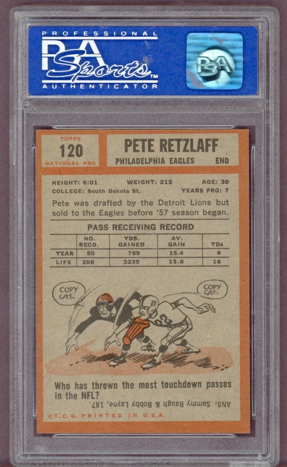PSA 8 NM-MT SET BREAK 1962 PETE RETZLAFF TOPPS FOOTBALL CARD #120 | eBay