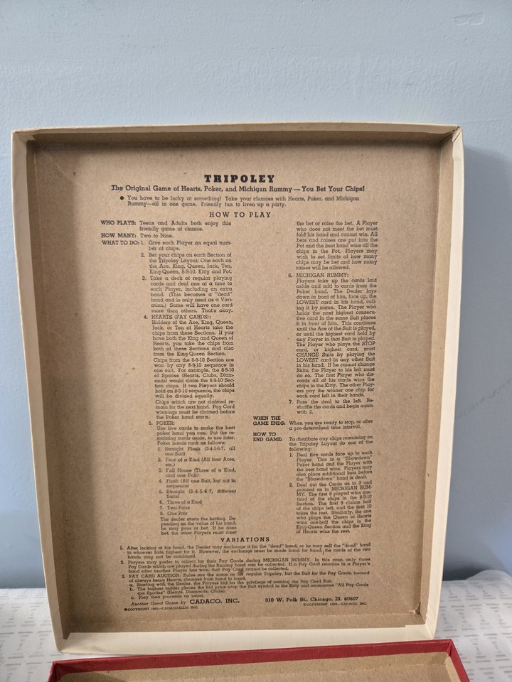 Tripoley Deluxe Layout Board Game Vinyl Mat Michigan Rummy Cadaco ...