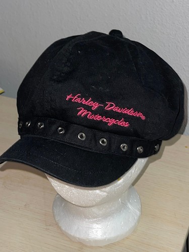 HARLEY DAVIDSON Womens Black & Pink Cadet Hat Embroidered Riveted Retro ...