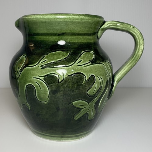 Vintage Mancer Italy Pottery Green Tone Majolica Style Handled Pitcher ...