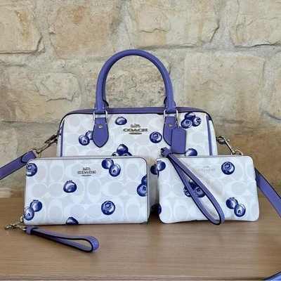 Coach Blueberry Print Rowna Satchel Canvas Handbag/Wallet/Wristlet ...