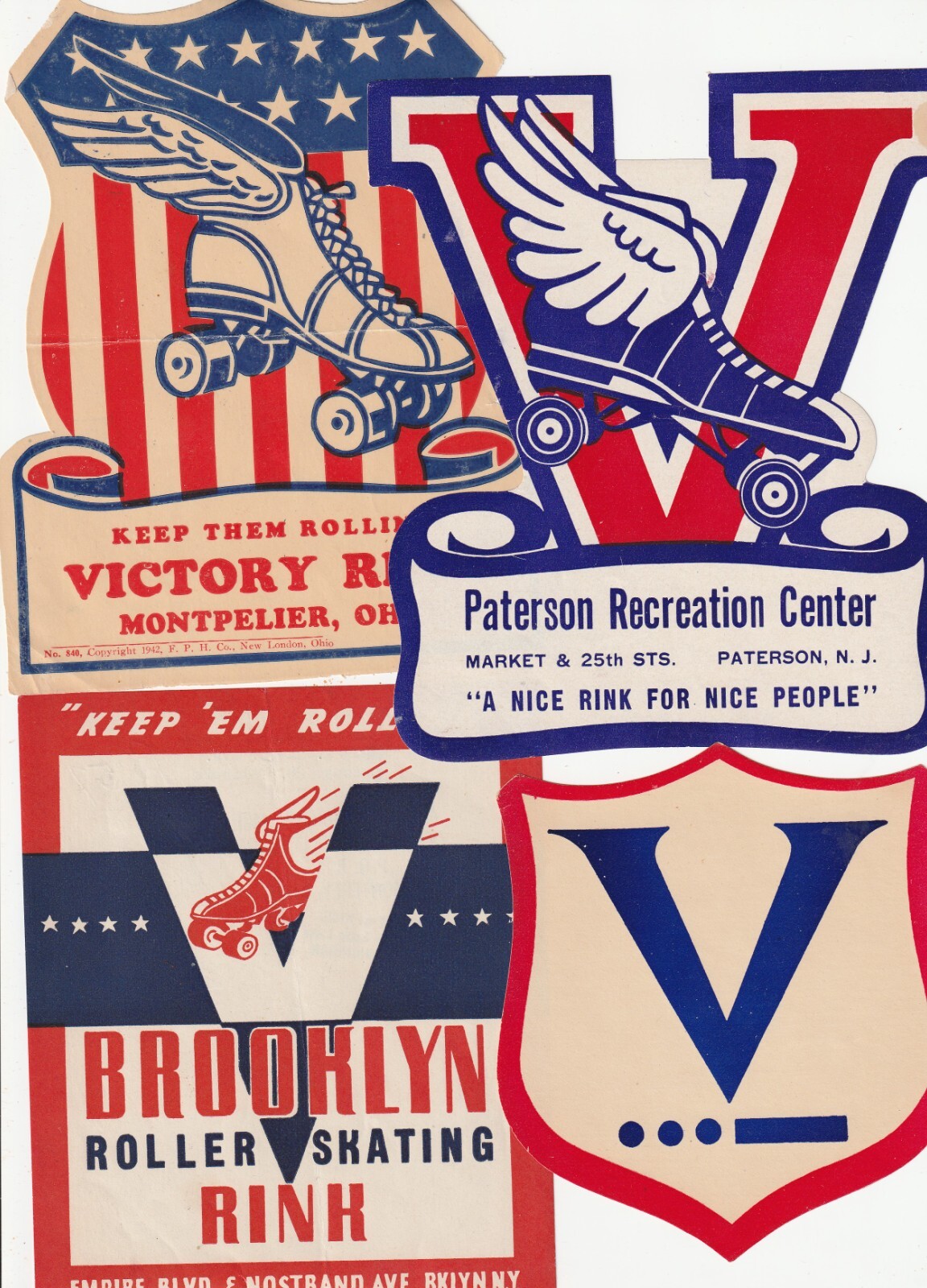HOLIDAY SALE! V FOR VICTORY WWII (4) LARGE SIZE UP TO 5" X 6" IN SIZE ...