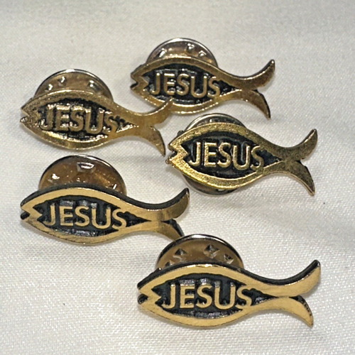Lot of 5 Gold Color Metal "JESUS FISH" Christian Collar Brooch Lapel ...