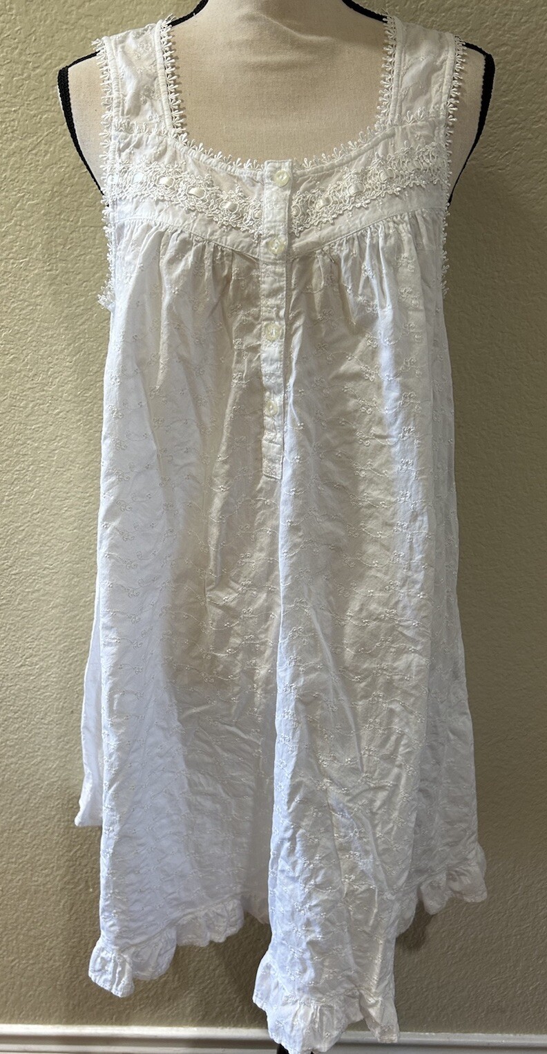 ADONNA SLEEPWEAR Cotton Cottagecore Ruffle Trim Embroidered White ...