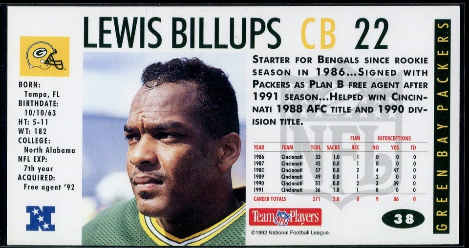 1992 Fleer Tall Boy Lewis Billups #38 Green Bay Packers | eBay