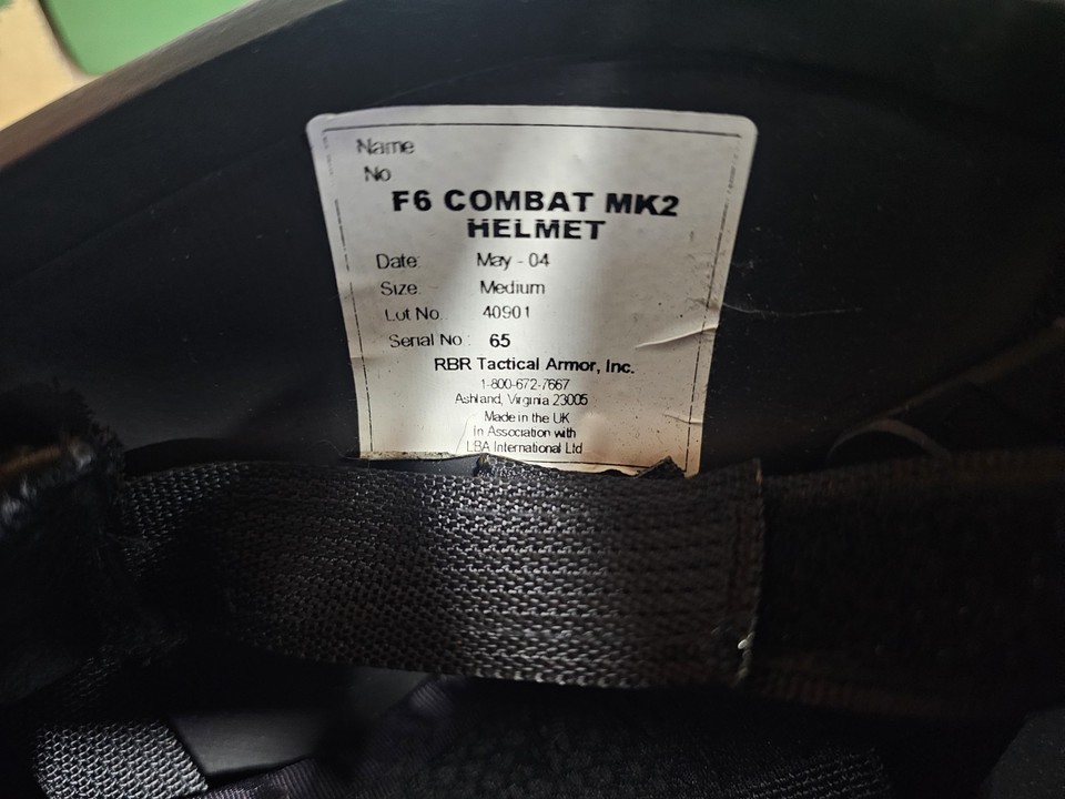 RBR Tactical Armor F6 Combat MKII Helmet Size Medium | eBay