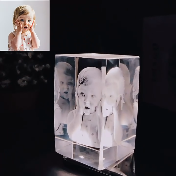 3D Photo Crystal Block Personalised - Laser Etched - Gift Boxed Present ...