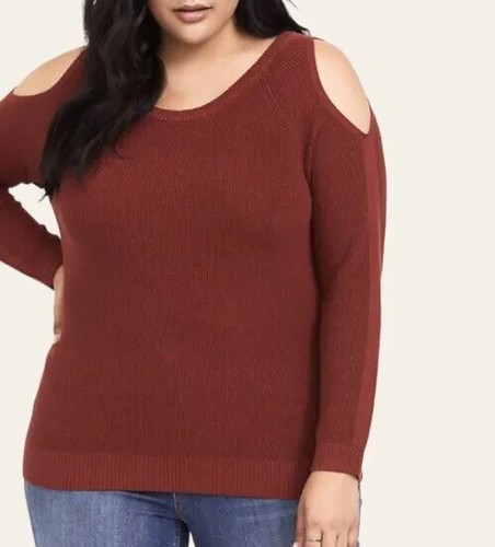 torrid brick red v neck cold shoulder sweater with keyhole cutout size ...