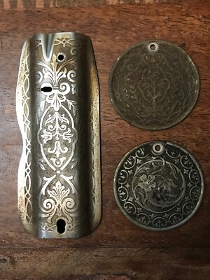 Antique Singer Sewing Machine Chrome Accents Medallions | eBay