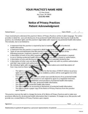Custom Notice of Privacy Practices For Patient / 8.5 x 11 / 2 or 3 Part ...