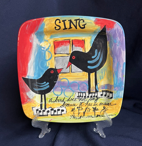 CHERI DOYLE "SING" Black Two Birds 9 3/4" Square Dinner Plate | eBay
