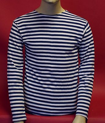 Russian Dark NAVY BLUE STRIPED SHIRT TELNYASHKA Ship fromUSA A ...