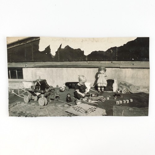 Child Playing With Toys Photo c1915 Ames Iowa Doll Monkey Wagon Horse ...