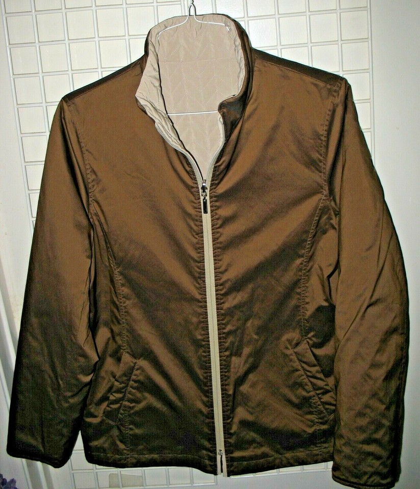 GALLERY - XL - BEIGE / BROWN REVERSIBLE ZIP FRONT QUILTED JACKET - POLY ...