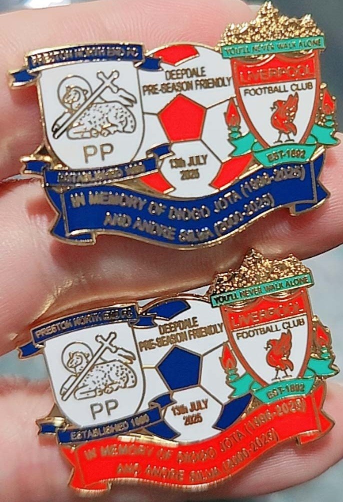 PRESTON PNE v LIVERPOOL 2025 JOTA SILVA FOOTBALL MATCH DAY BADGE SET x ...
