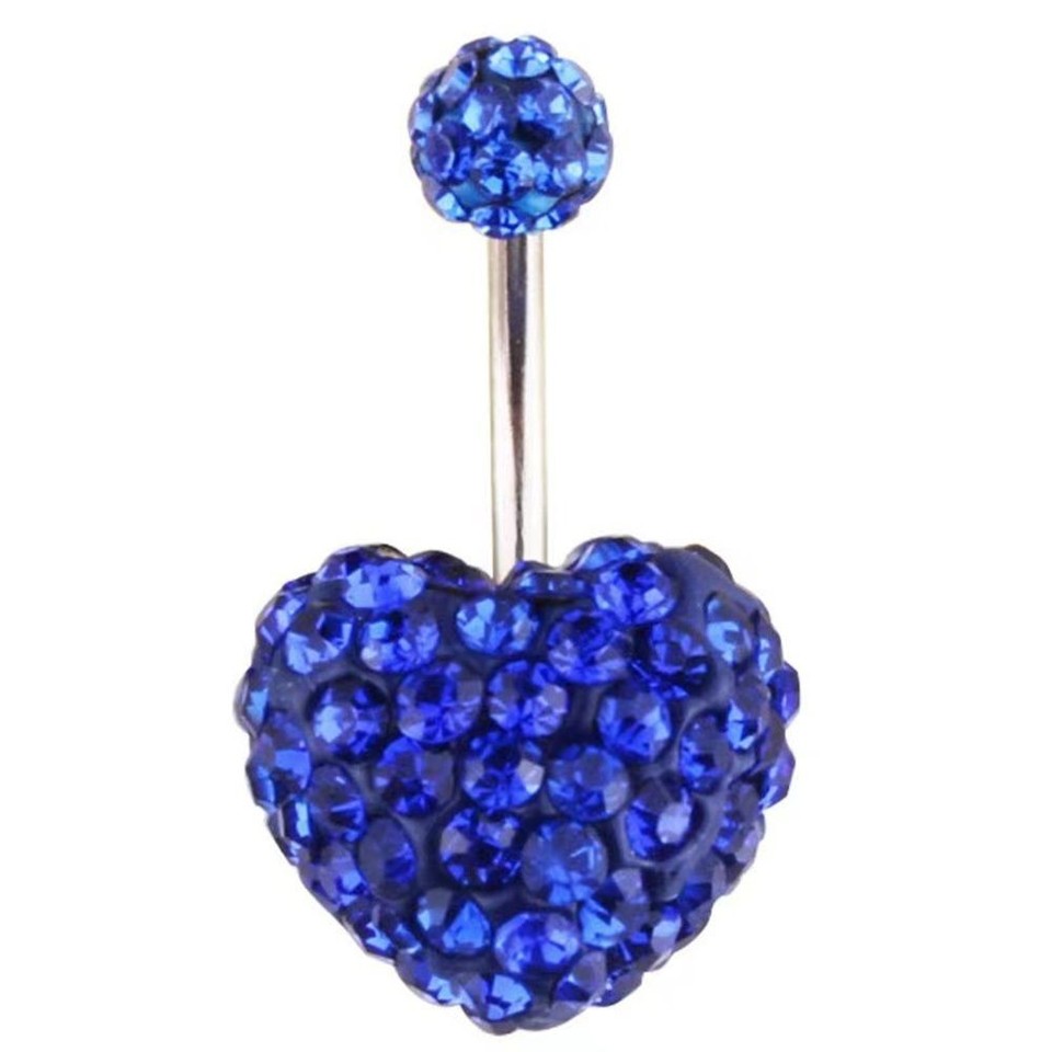Multi Crystal Button Fake Belly Ring Heart Belly Bar Navel Rings Body ...