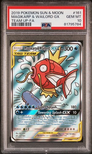 PSA 10 Magikarp & Wailord GX 2019 Pokemon #161 Sun & Moon Team Up Full ...