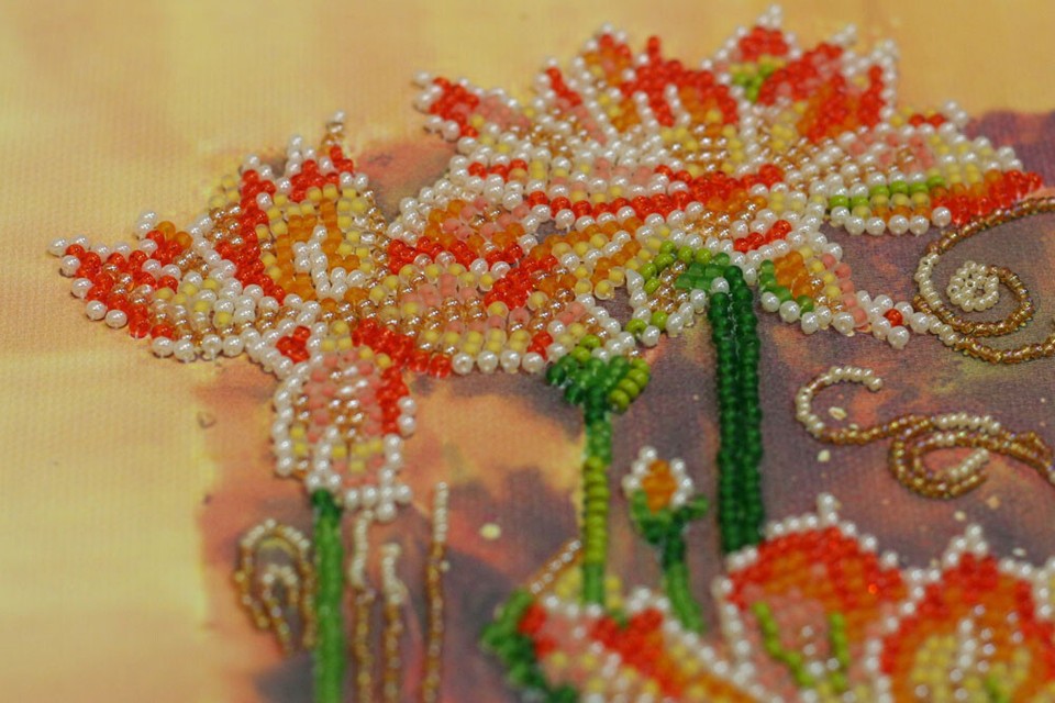 Flowers Lotuses at sunset Bead Embroidery Kit – DIY Beaded Home Decor ...