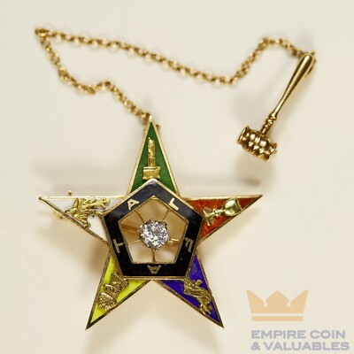 Vintage 14k Yellow Gold Free Mason Eastern Star Matron w/ Gavel Pin 7 ...