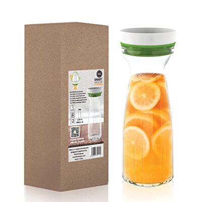 O2GO 1.2L 40OZ VACUUM SEALED GLASS JUG WITH LID GLASS PITCHER | eBay