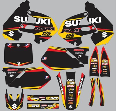 Decals for Suzuki RM125 RM 125 GRAPHICS 1999-2000 Red Yellow | eBay