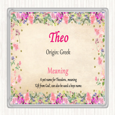 Theo Name Meaning Drinks Mat Coaster Floral | eBay