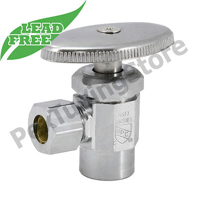 1/2" Sweat x 3/8" OD Compr. Angle Stop Valve Multi-Turn, LEAD-FREE, NSF ...