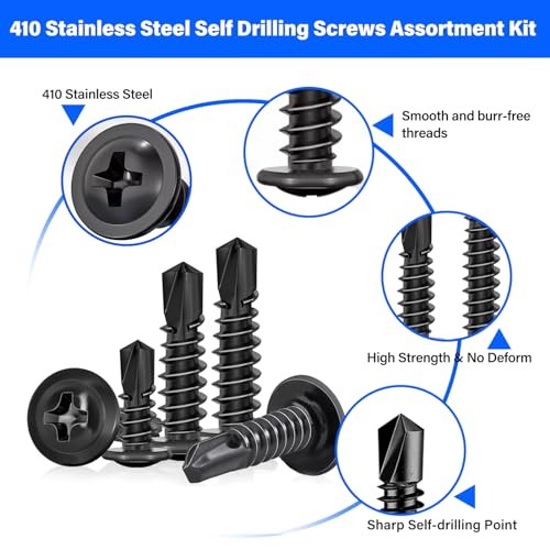 450PCS Self Tapping Screws for Metal, 410 Stainless Steel Self Drilling ...