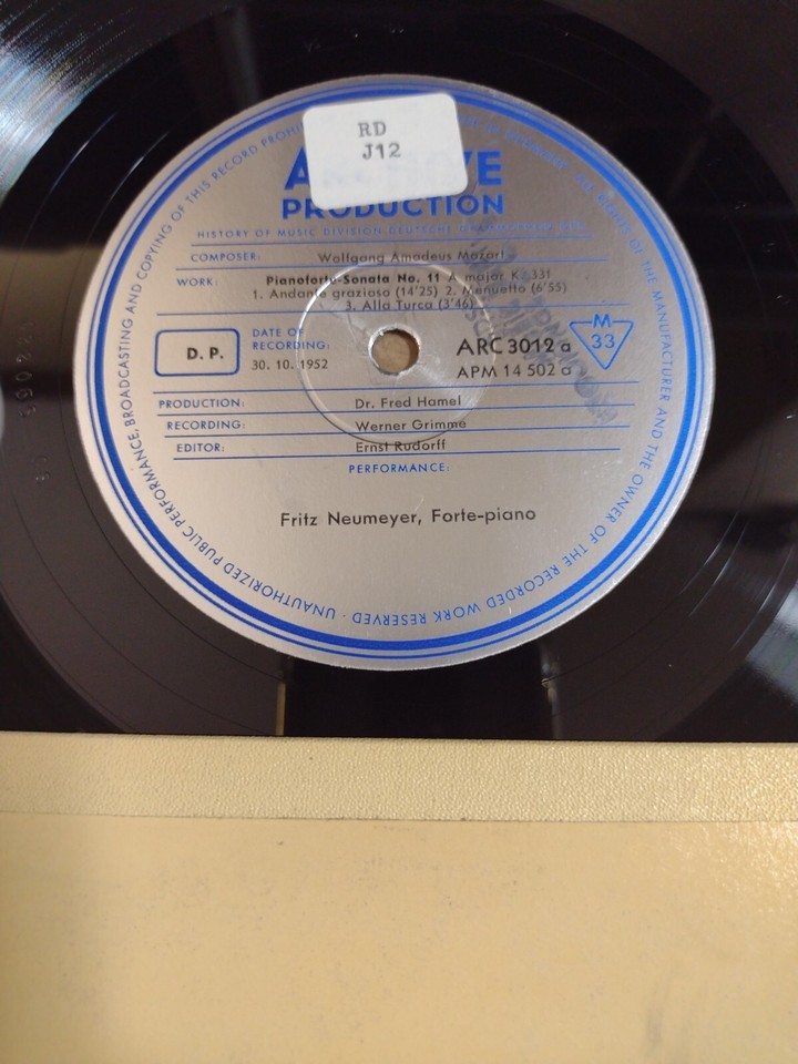 FRITZ NEUMEYER Mozart: Pianoforte-Sonata 11 LP Archive Production ARC ...
