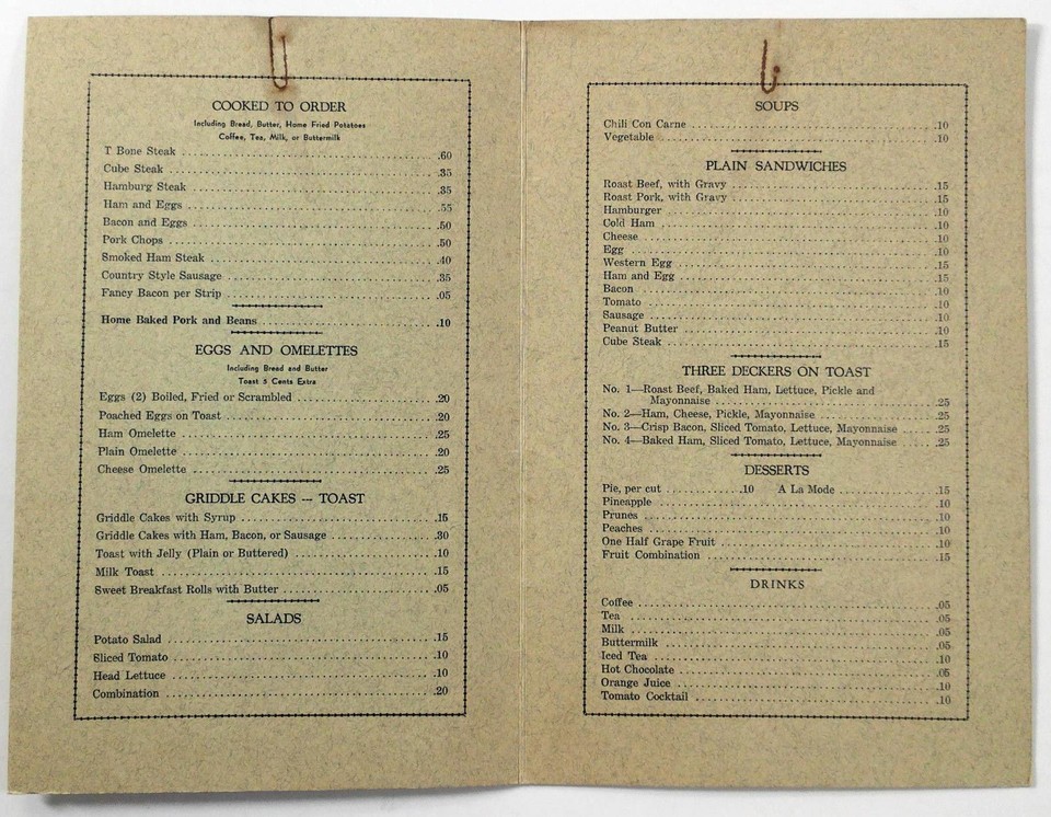 1930's Original Vintage Menu BRIGHT SPOT RESTAURANT Hamburg New York ...