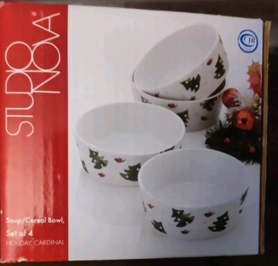 Studio Nova Holiday Cardinal Stoneware Soup/Cereal Bowl Set of 4 New BOX | eBay