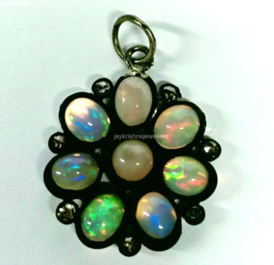 Äthiopische Opal Edelstein Blumen Anhänger,925 Silber Scheibe Diamant ...