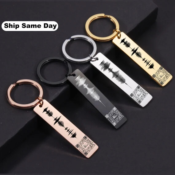 Custom Audio QR Code Personalized Key chain Sound Wave Keychain ...